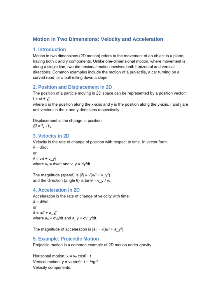 Motion in 2D Velocity and Acceleration | PDF | Acceleration | Velocity