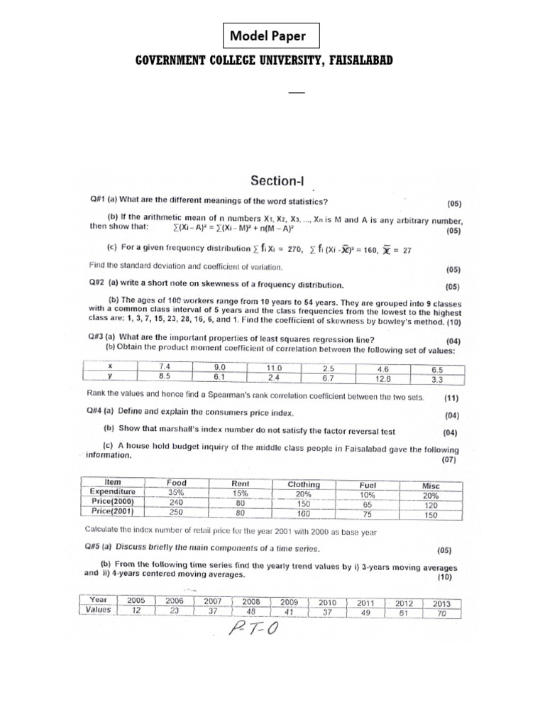 Statitistics Ppr (1) | PDF | Applied Mathematics