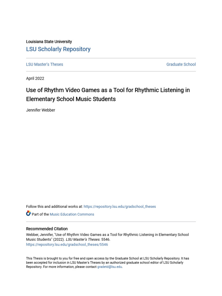 Use of Rhythm Video Games As A Tool For Rhythmic Listening in Ele | PDF ...
