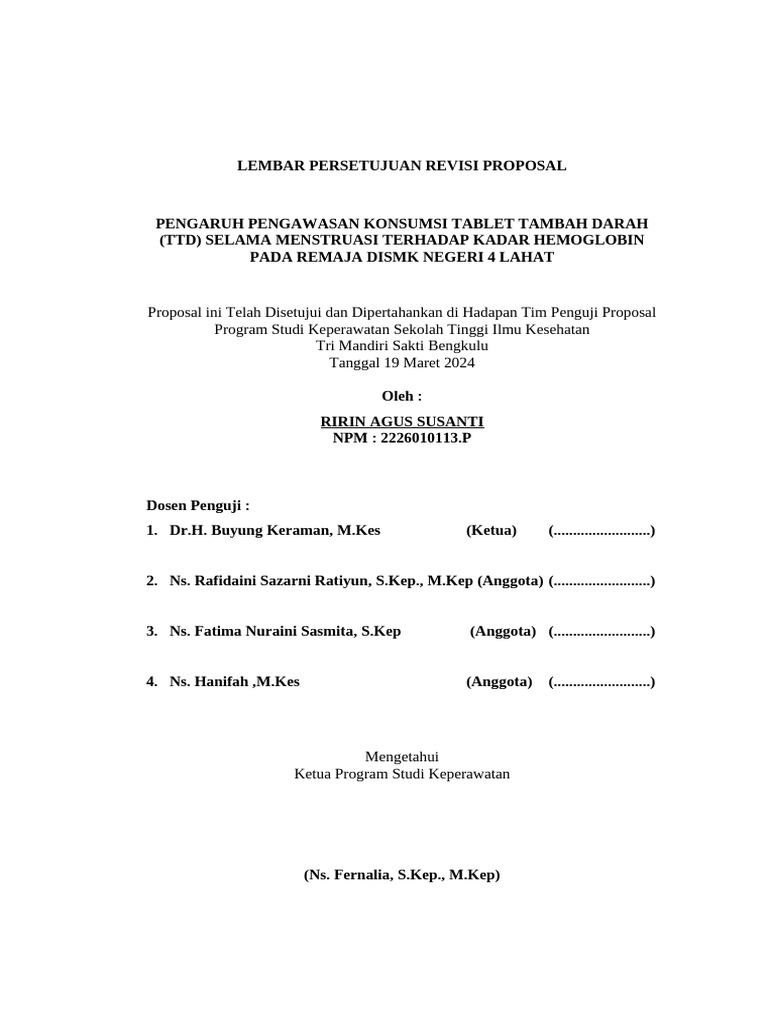 Lembar Persetujuan Revisi Proposal Ririn | PDF