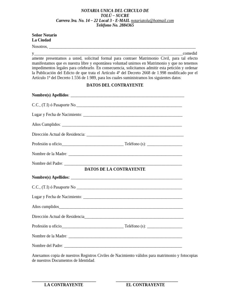 Formato Solicitud de Matrimonio 2018 (4) | PDF | Instituciones sociales | Matrimonio, Sindicatos ...