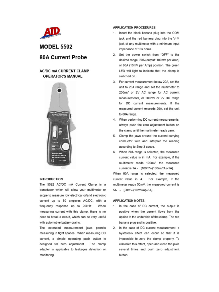 Current Clamp ATD 5592 ESI 695 | PDF | Electricity | Electrical Engineering