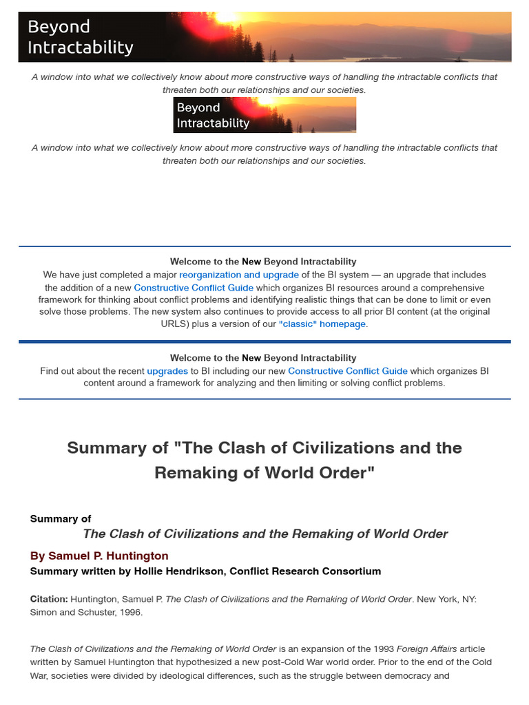 Summary of Huntington's Civilization Theory | PDF | Civilization