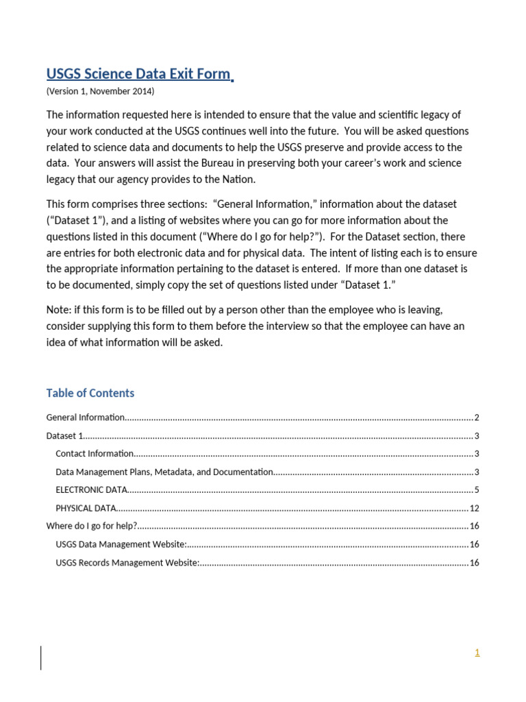 USGS Science Data Exit Form 508compliant | PDF | Software | Records Management