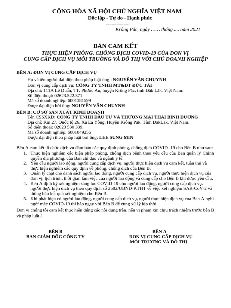 Mẫu 6- Cam Kết Dn vs Cung Cấp Dịch Vụ - Thu Gom Rác | PDF