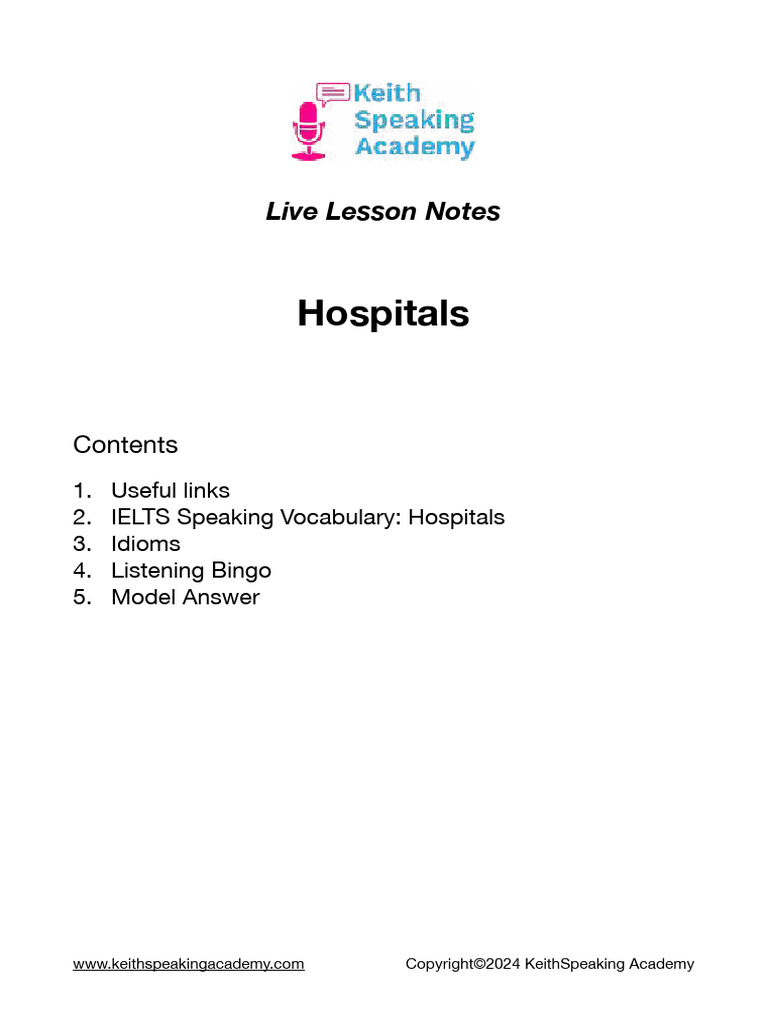 Hospitals Lesson Notes 3 October 2024 | PDF | Hospital | Patient