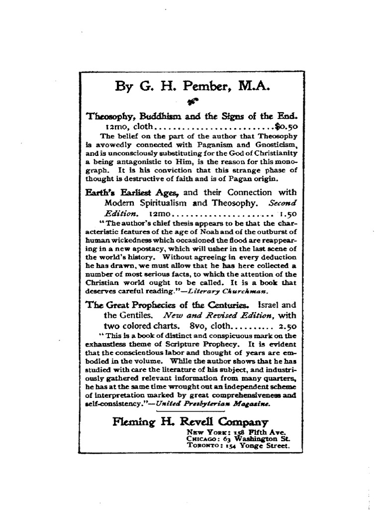 Earths Earliest Ages - G H Pember | PDF | Revelation | Salvation