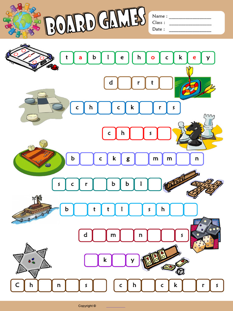 Board Games Esl Vocabulary Missing Letters in Words Worksheet For Kids ...
