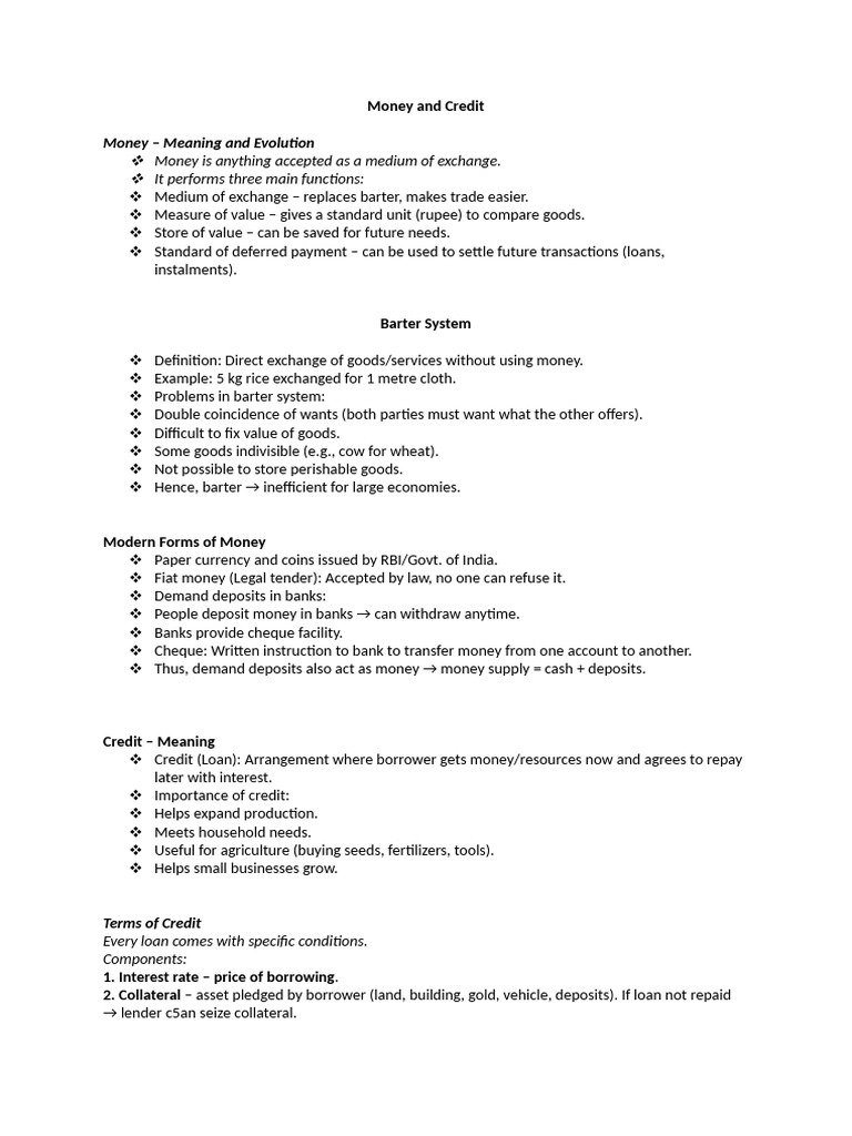 Economics. Chapter 3 Money and Credit | PDF | Money | Loans