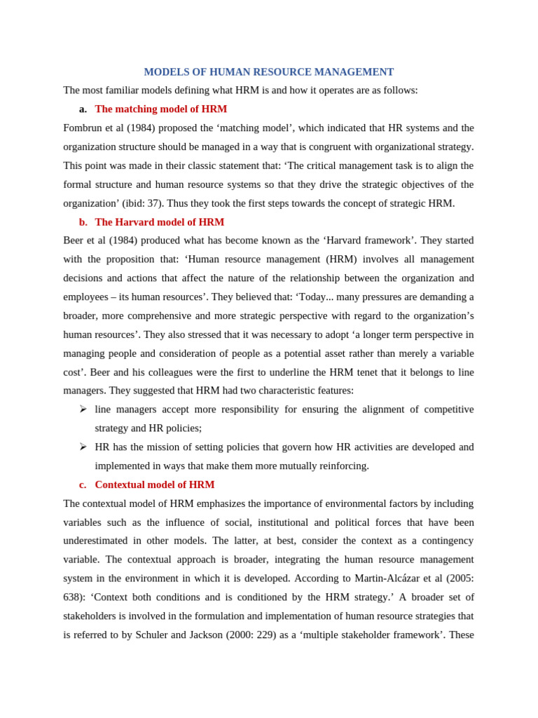 Key HRM Models Explained | PDF | Human Resource Management | Policy