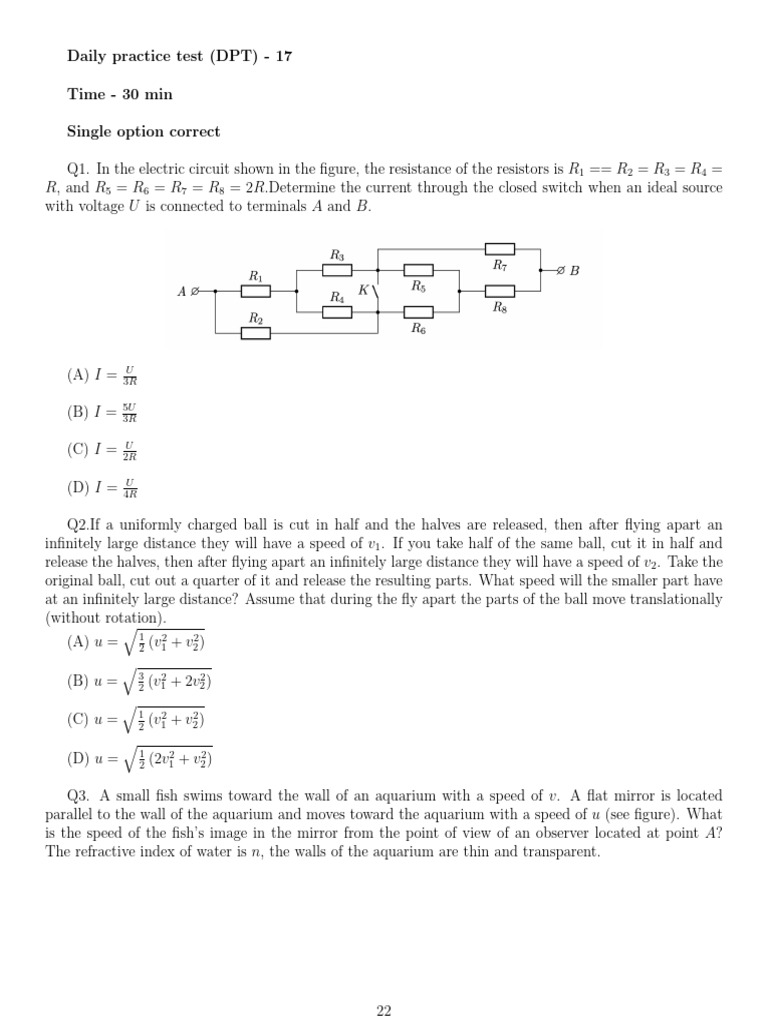 Daily Practice Test 17: Physics Problems | PDF | Gases | Sphere