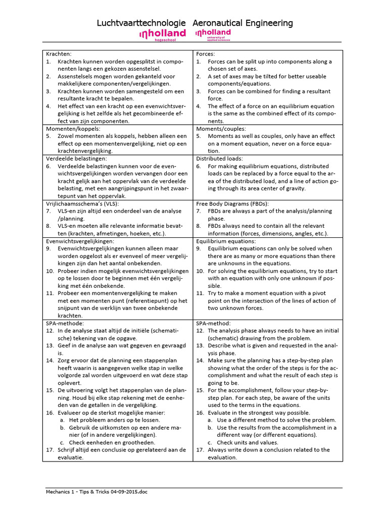 Mechanics 1 - Tips Tricks 04-09-2015 | PDF