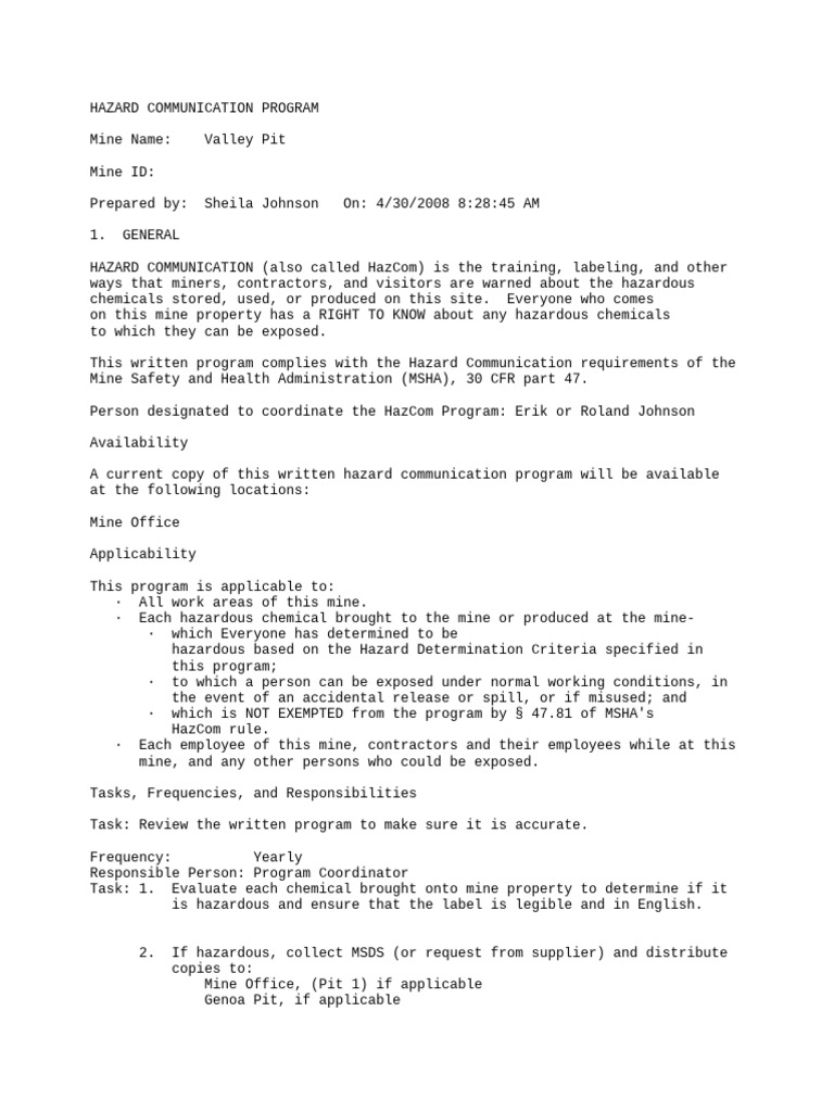 Hazcom Program | PDF | Dangerous Goods | Workplace