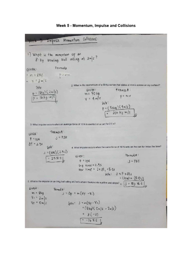 Week 5 Momentum Impulse and Collisions Compressed | PDF