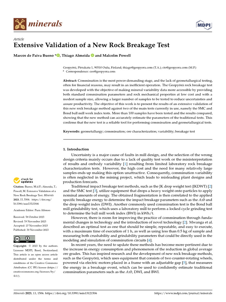 Extensive Validation of a New Rock Breakage Test | PDF | Mill (Grinding ...