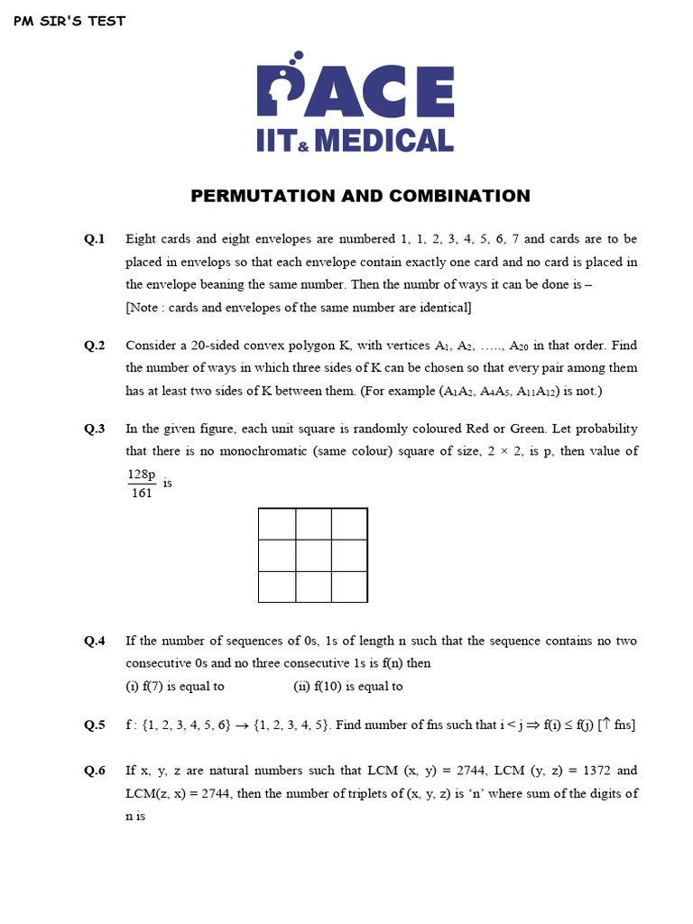 Permutations and Combinations Quiz (1) | PDF