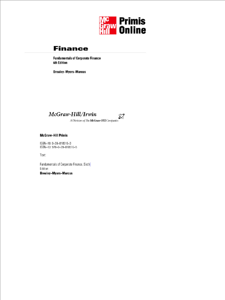 Fundamentals of Corporate Finance Standard Richard Brealey Stewart ...