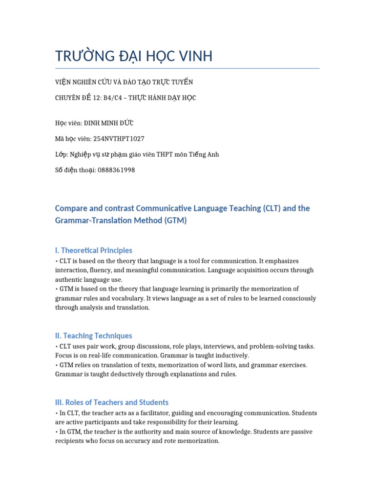 CLT vs GTM Comparison | PDF | Language Education | Applied Linguistics