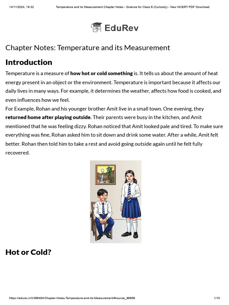 Temperature and Its Measurement Chapter Notes - Science For Class 6 ...