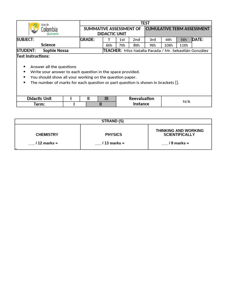 Science Summative Assessment Template | PDF | Boiling | Force