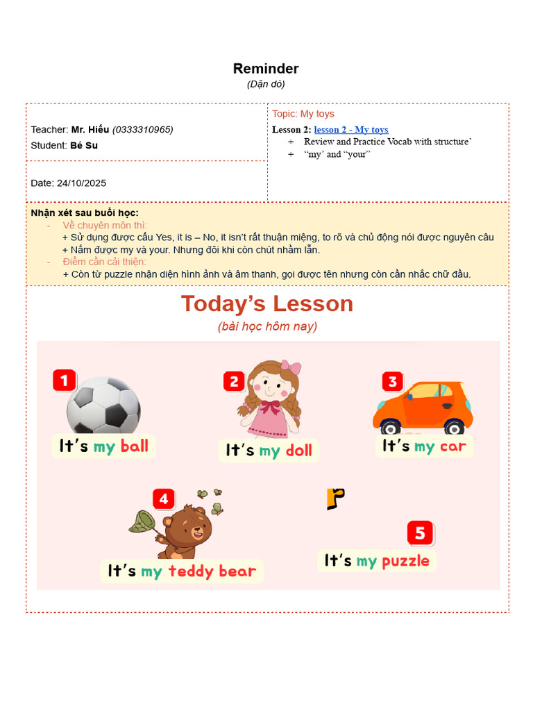 Lesson 2 - My Toys - 241025 | PDF