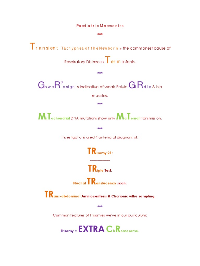Pediatric Mnemonics | Download Free PDF | Medical Statistics | Pulmonology