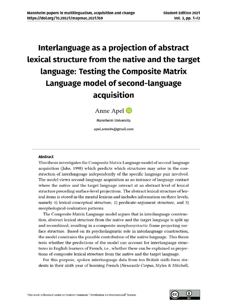 View of Interlanguage as a Projection of Abstract Lexical Structure ...