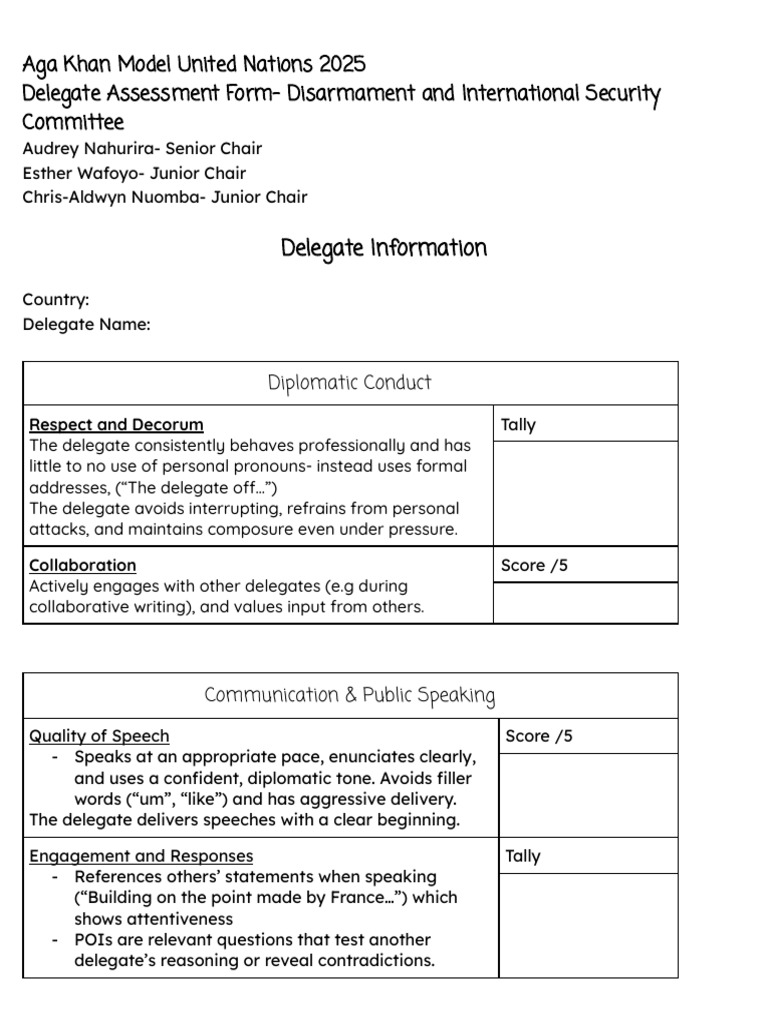 Delegate Assessment for Disarmament 2025 | PDF | International Relations