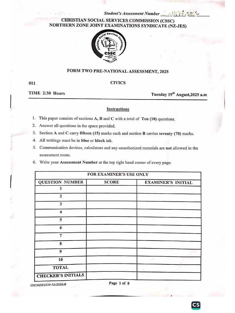 Form 2 Civics CSSC | PDF