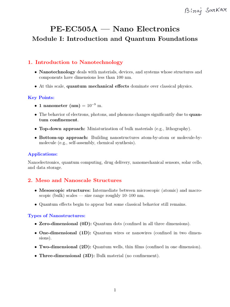 NANO Short Notes | PDF | Carbon Nanotube | Mosfet