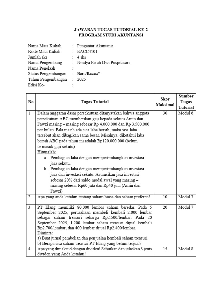 JAWABAN Tugas 2 - Pengantar Akuntansi | PDF