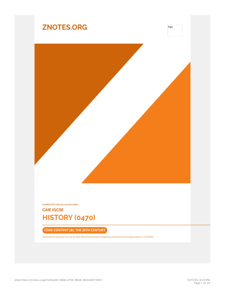 CAIE-IGCSE-History - Core Content (B) - The 20th Century 2 | PDF ...