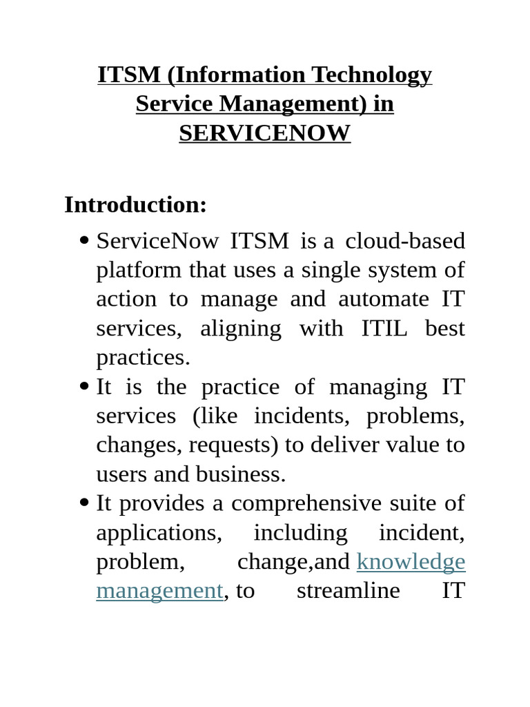 ServiceNow_ITSM | PDF | Databases | Automation