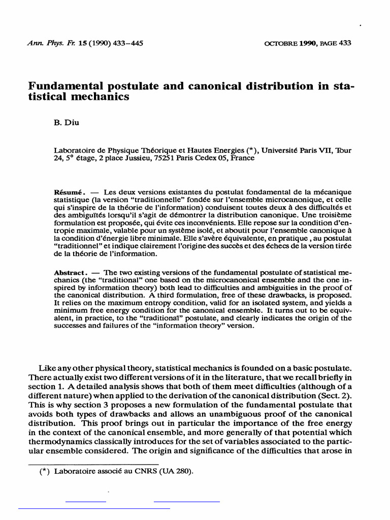 Diu - 1990 - Fundamental Postulate and Canonical Distribution in ...