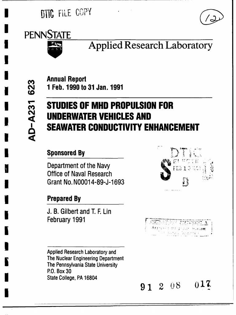 Studies of MHD Propulsion | PDF | Submarines | Rocket Engine