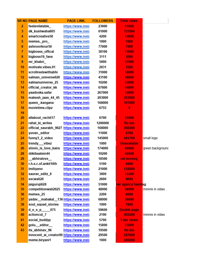 Instagram Accounts Performance Overview | PDF