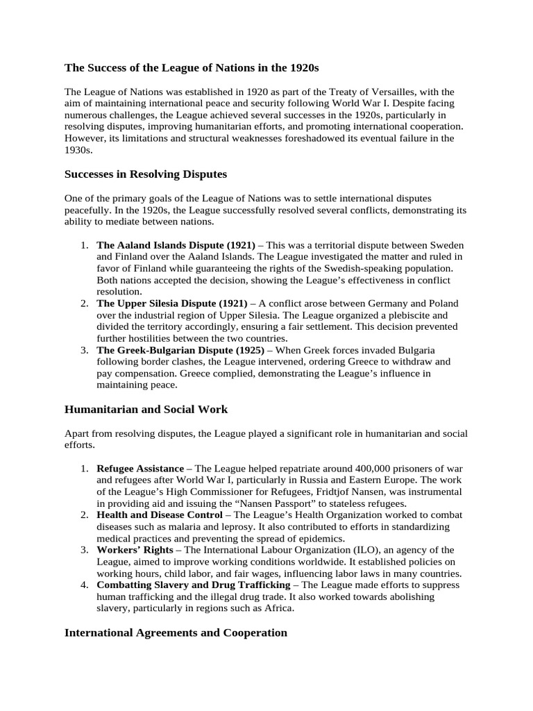 The Success of The League of Nations in The 1920s | PDF | League Of ...