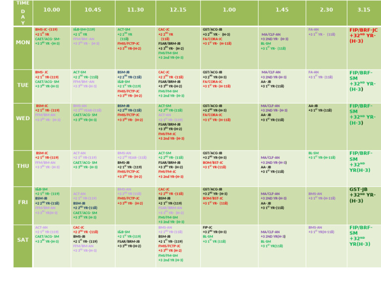 Time Table Commerce New | PDF