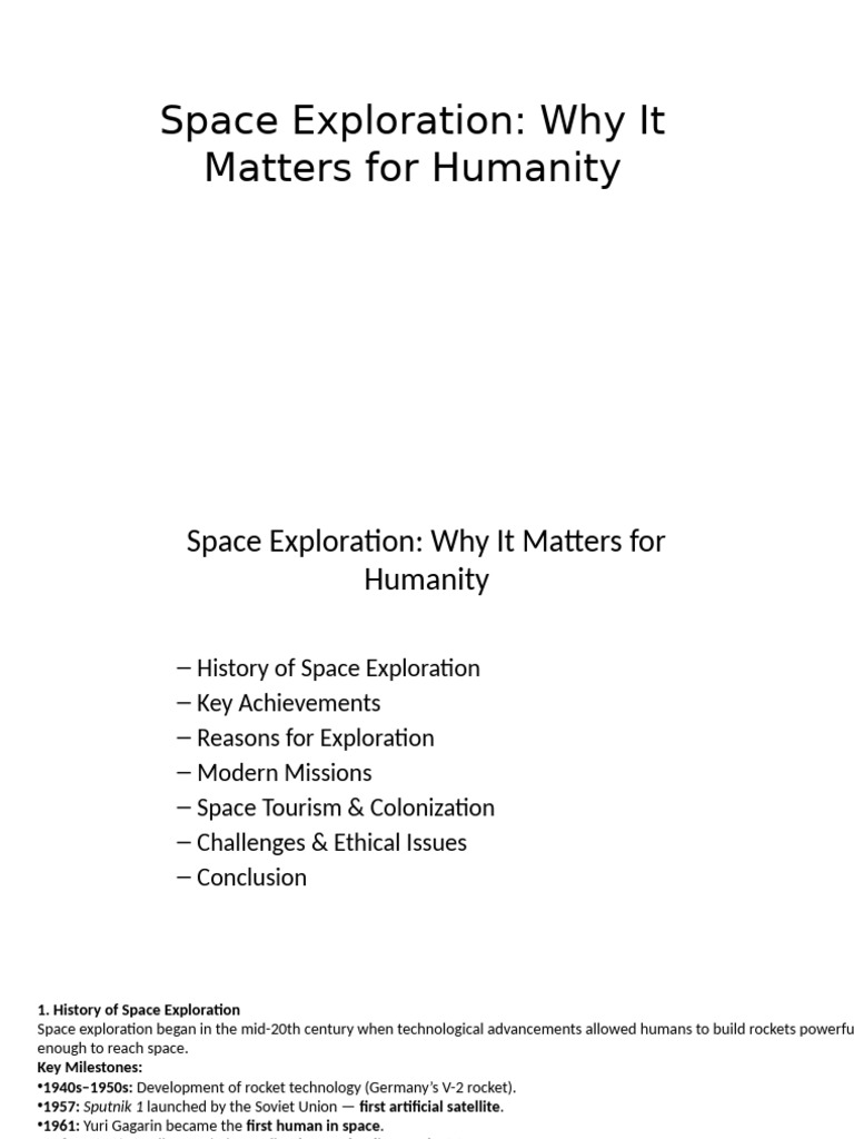Space Exploration Why It Matters For Humanity | PDF | Space Exploration ...