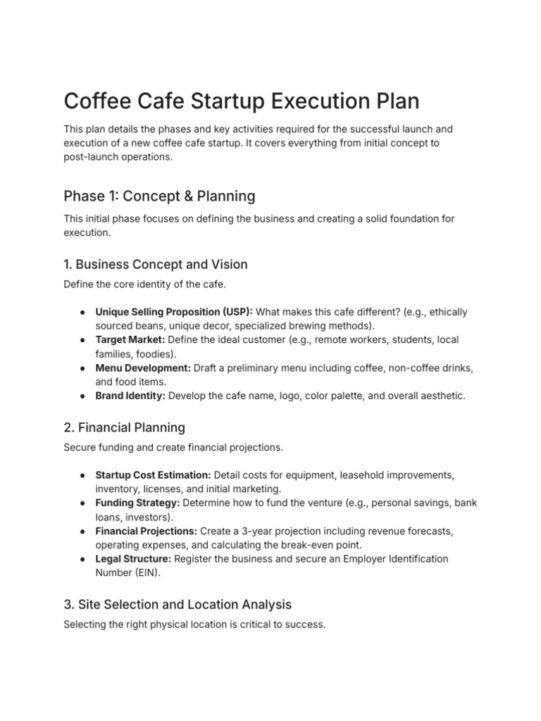 Coffee Cafe Startup Execution Guide | PDF | Point Of Sale | Coffeehouse