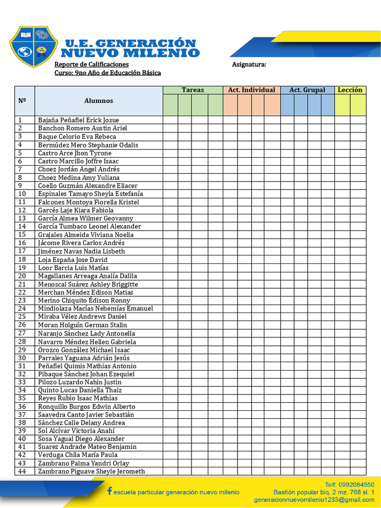 Reporte de Calificaciones por Curso | PDF