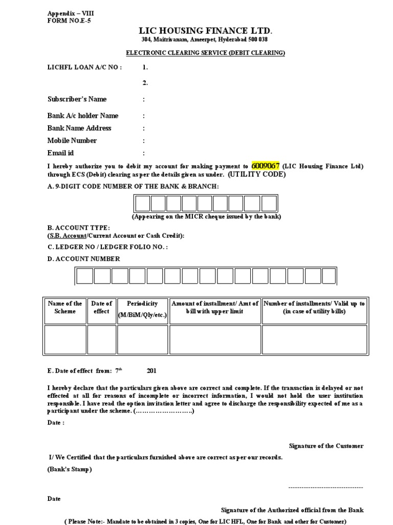 Mandate Form (ECS New) | PDF