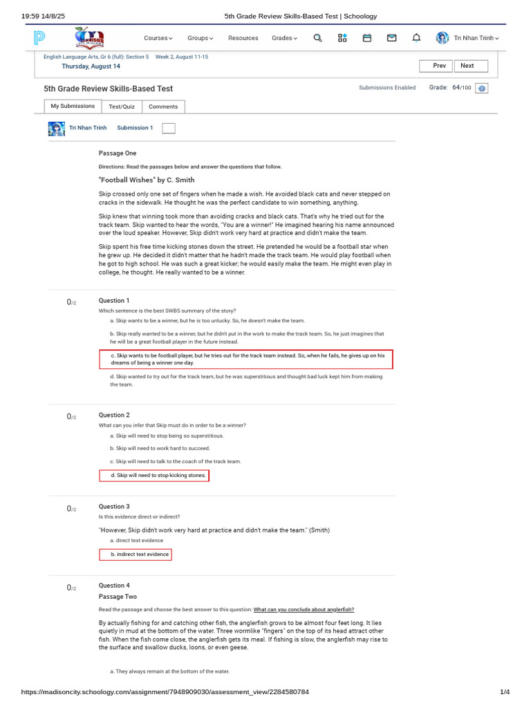 5th Grade Review Skills-Based Test - Schoology | PDF