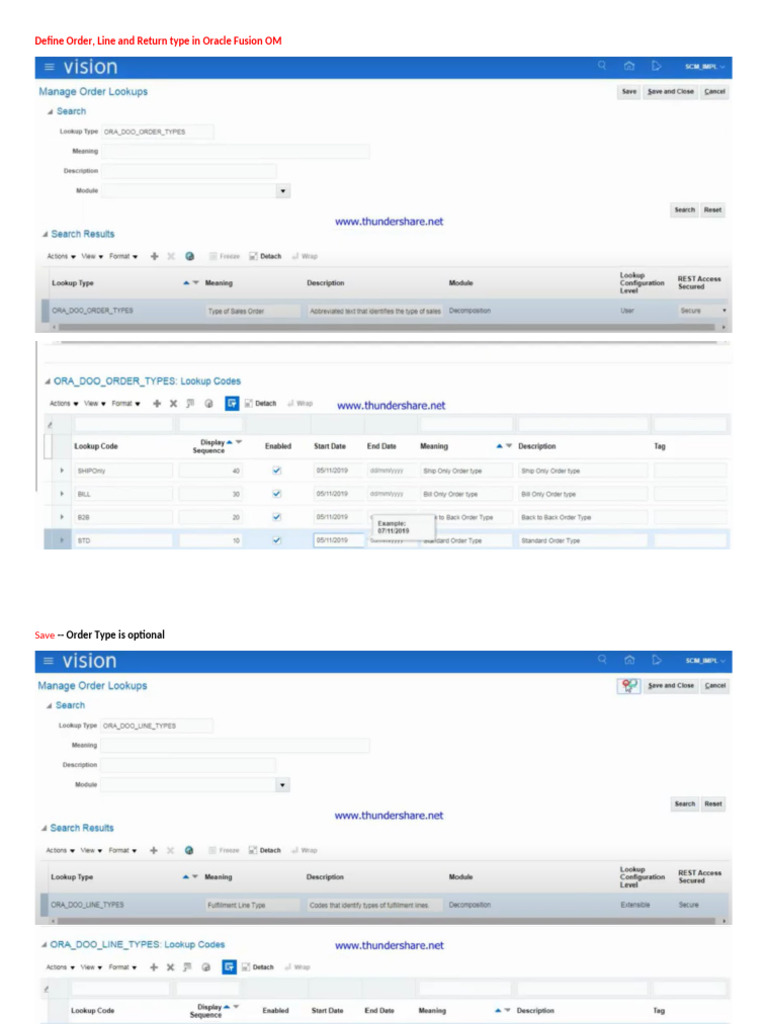 Define Order, Line and Return Type in Oracle Fusion OM | PDF