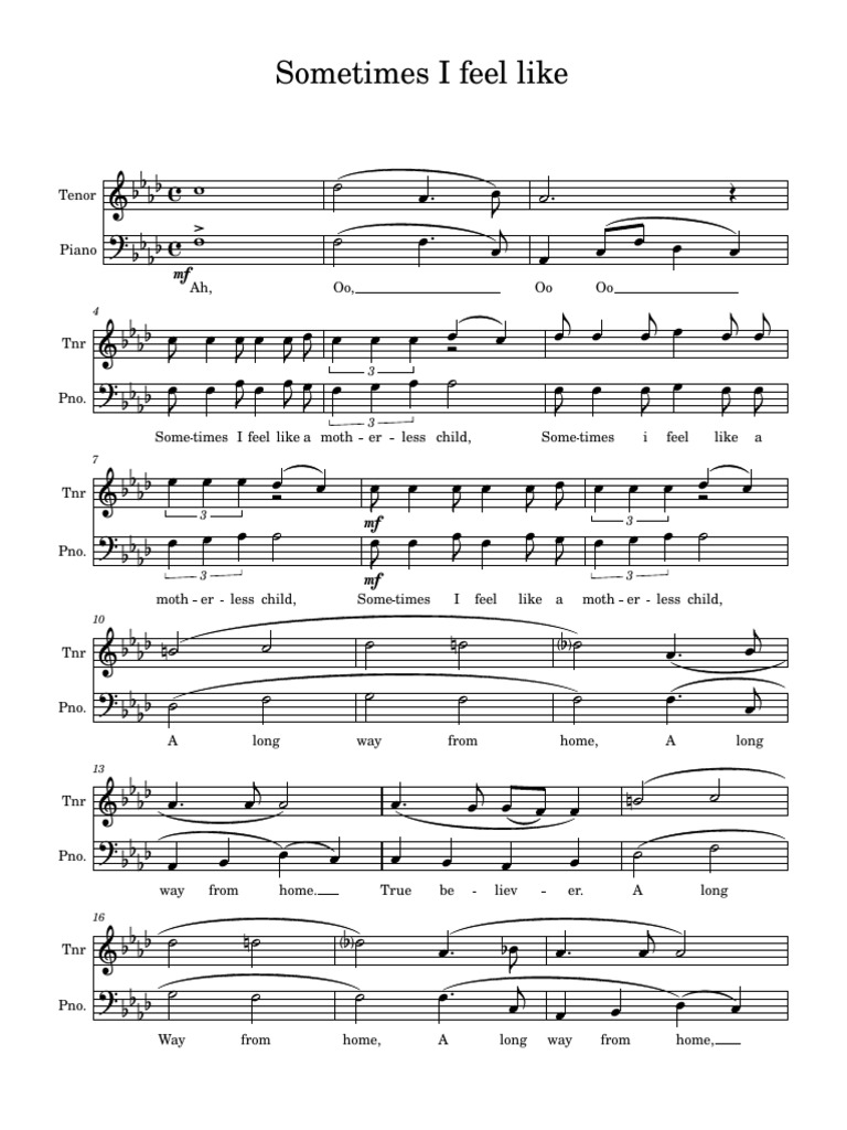 Musical Notation for "Sometimes I Feel" | PDF