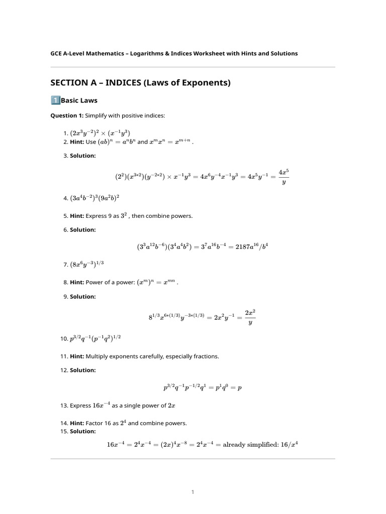 Gce Al Log Indices | PDF | Number Theory | Mathematics