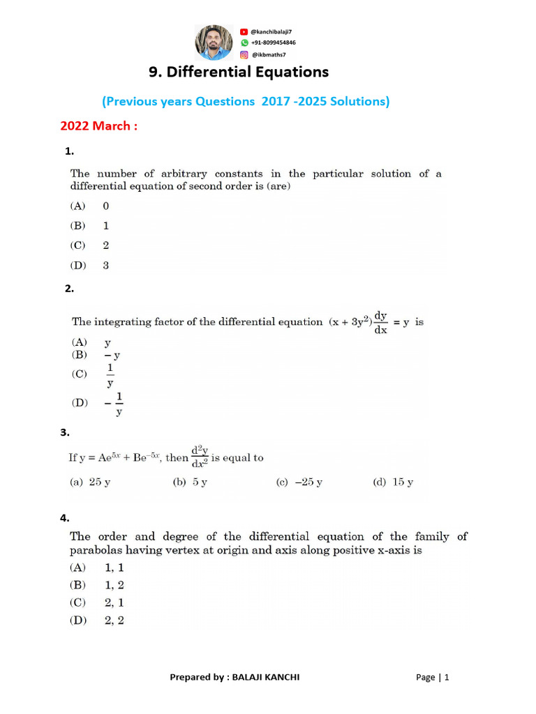 9 .Differential Equations 2017 t0 2025 PYQ | PDF | Mathematics | Mathematical Objects