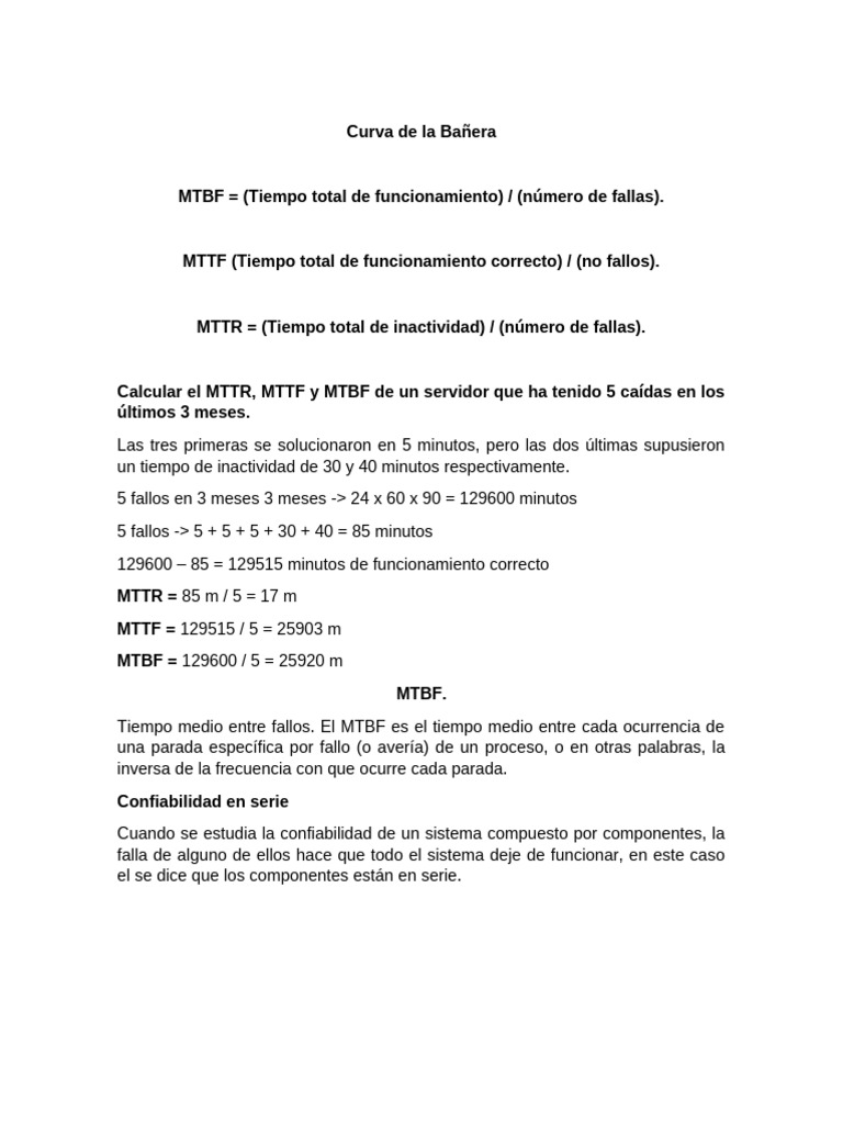 Cálculo de MTTR, MTTF y MTBF en Sistemas | PDF | Ingeniería de ...