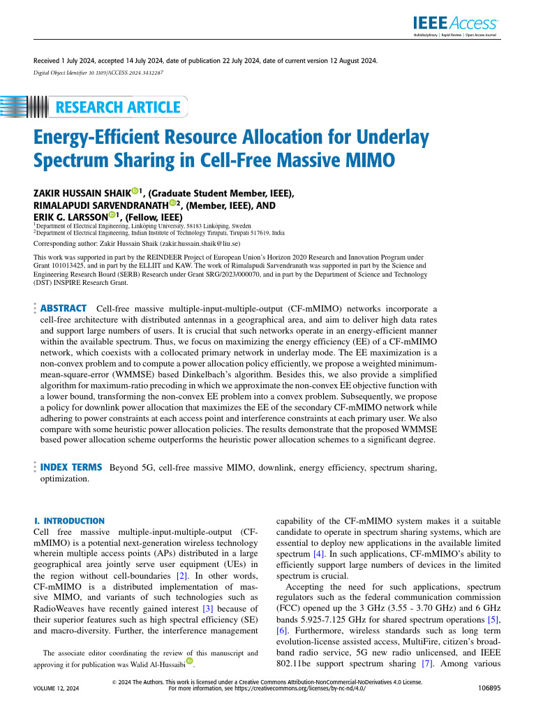 Energy-Efficient Resource Allocation for Underlay Spectrum Sharing in Cell-Free Massive MIMO ...