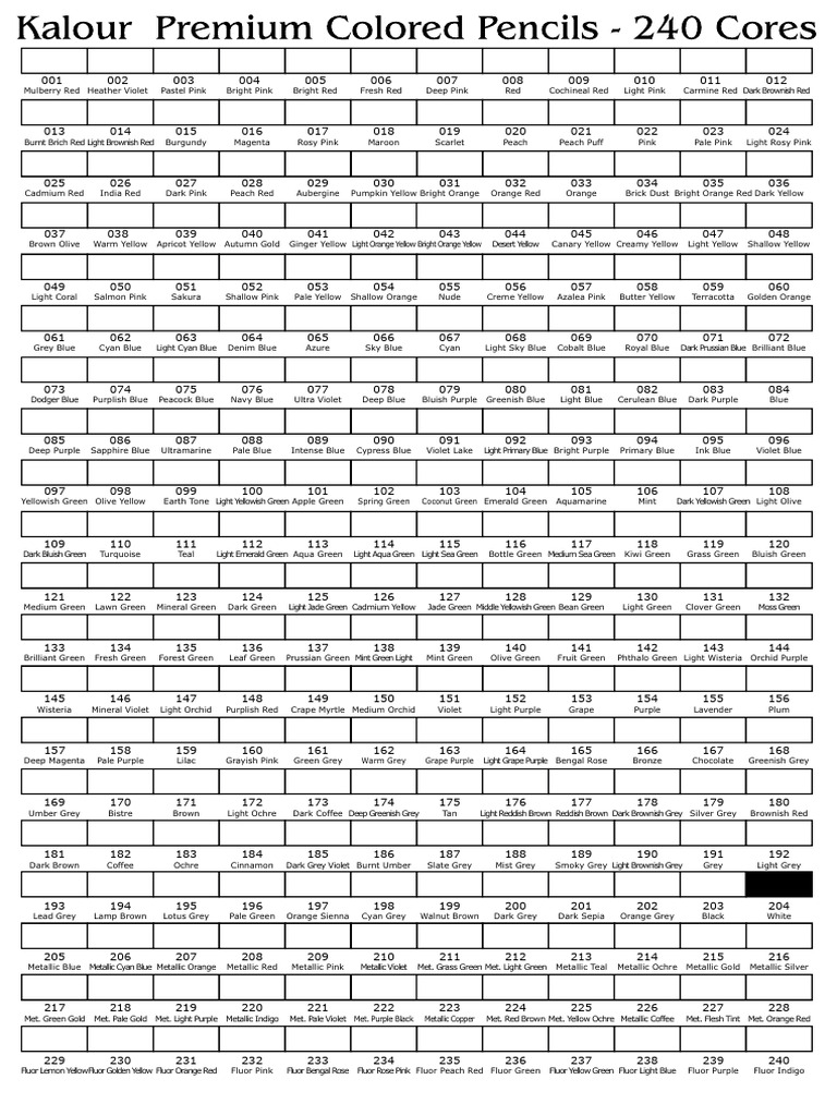 Kalour 240 Color Chart | PDF | Visión | Tecnicas artisticas